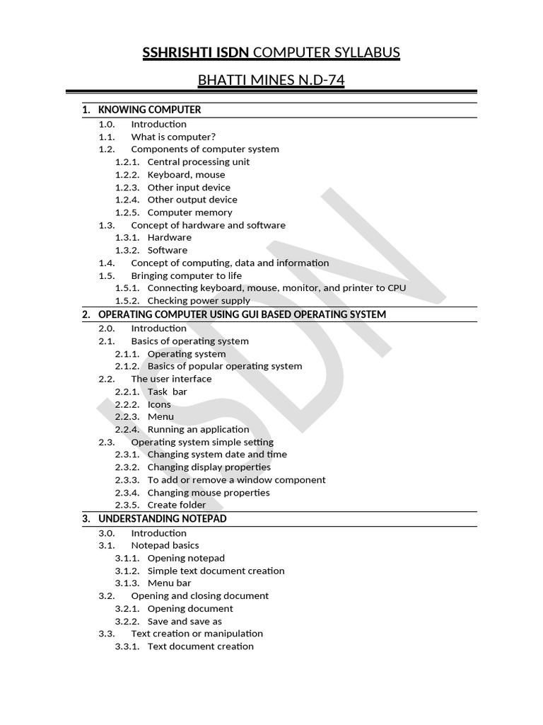 Sshrishti Isdn Computer Syllabus | PDF | Operating System | Icon (Computing)