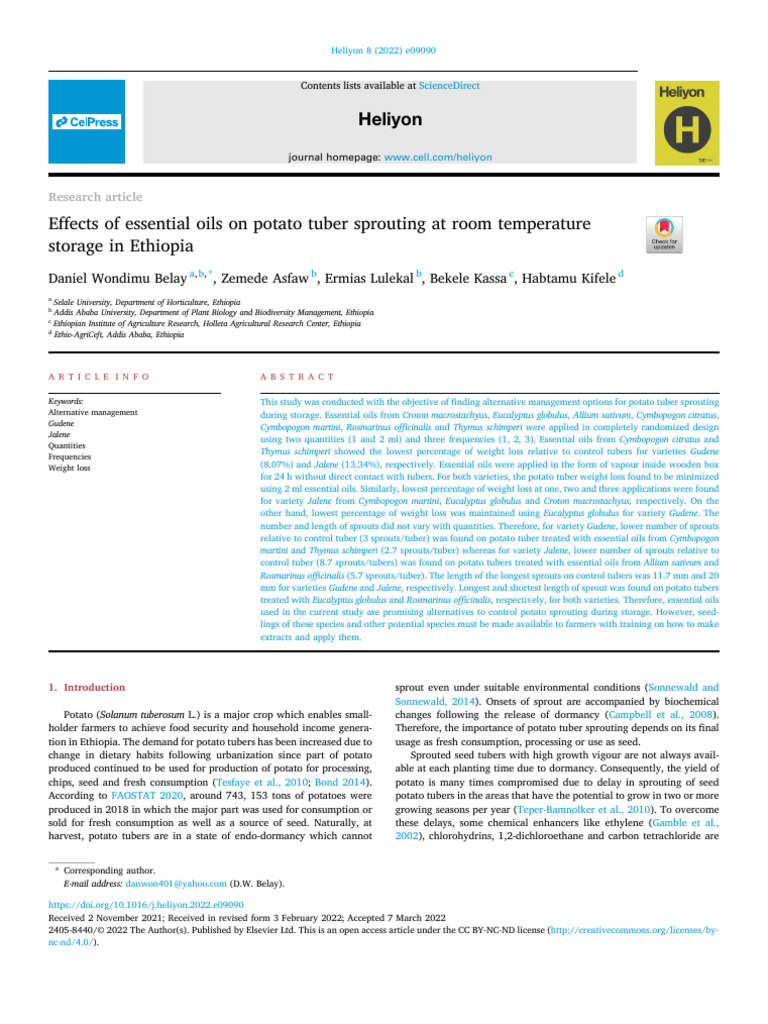 Daniel Et Al 2022-Essential Oils On Sprouting | PDF | Potato ...