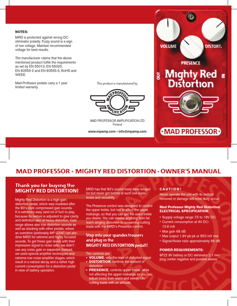 Mighty Red Distortion Manual | PDF | Amplifier | Distortion