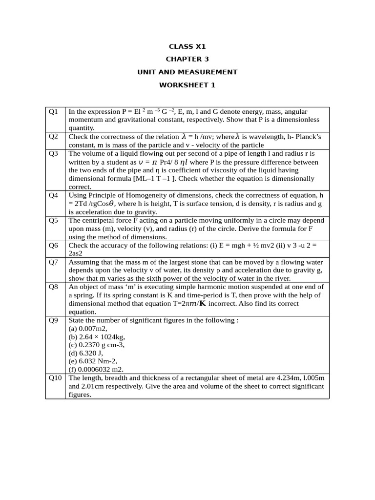 2 Worksheet 1 Unit And Measurement Pdf Social Science