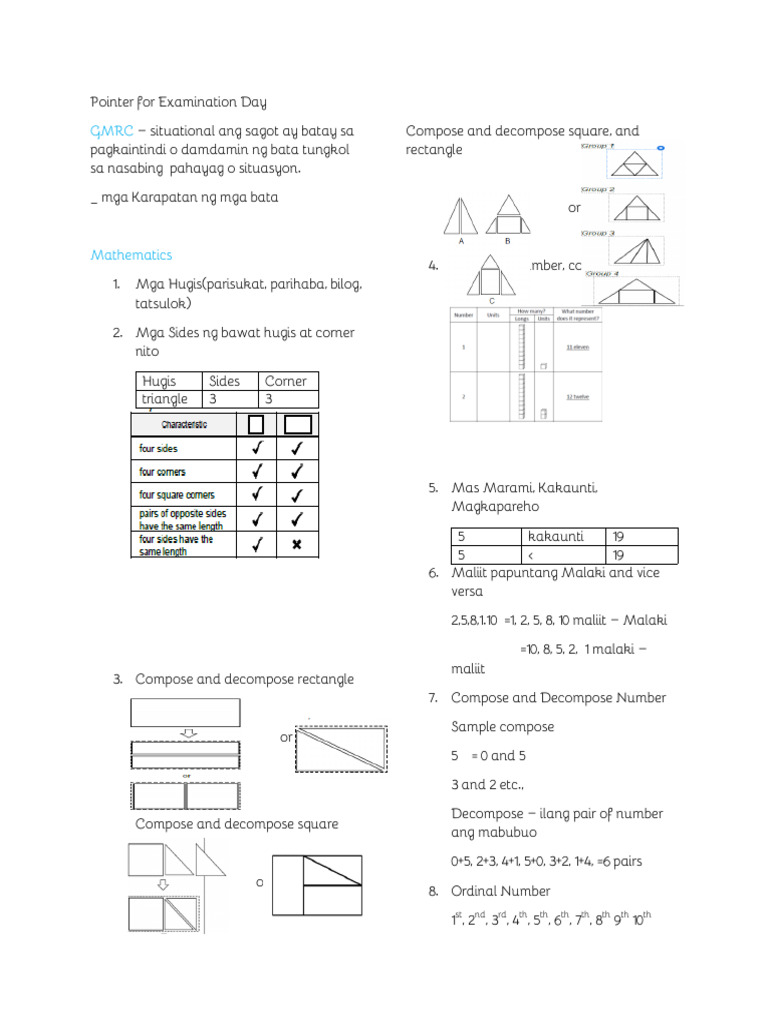 Pointer For Examination Day 1 | PDF