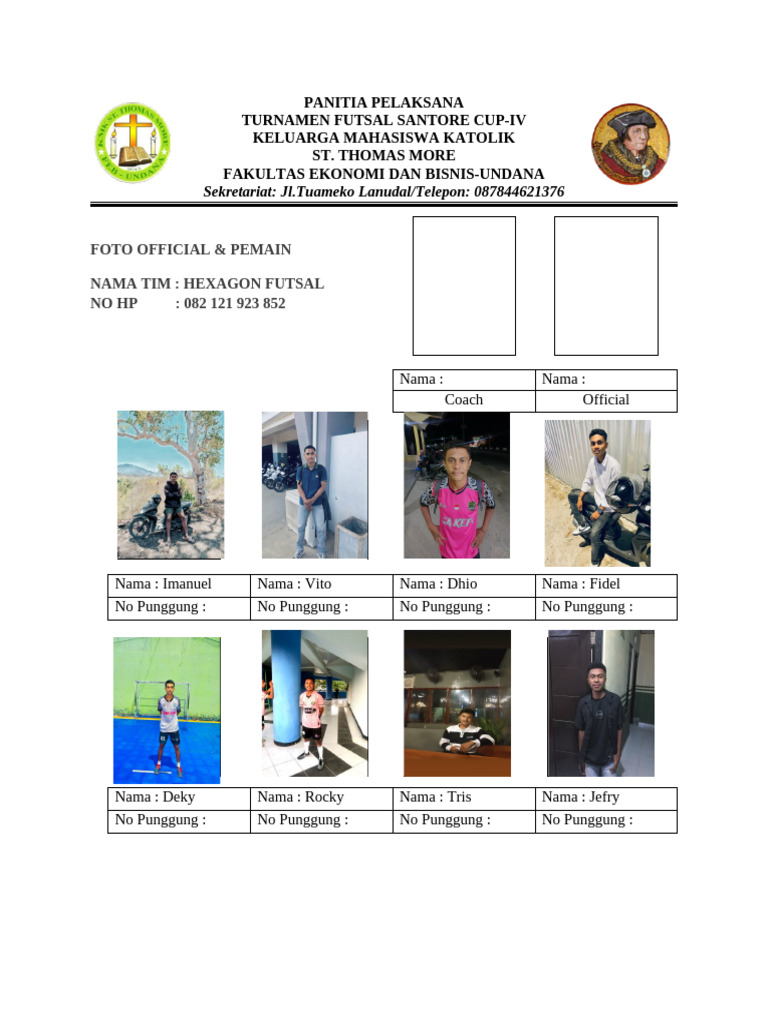 Formulir Tim Futsal Hexagon Santore Cup IV | PDF