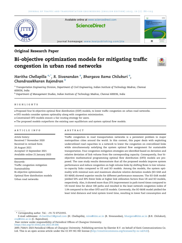 Bi-Objective Models for Traffic Congestion | PDF | Mathematical ...