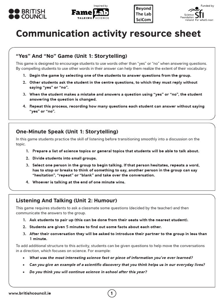 Scicom Toolkit Activity Resource Sheet 2021 | PDF | Interview | Word