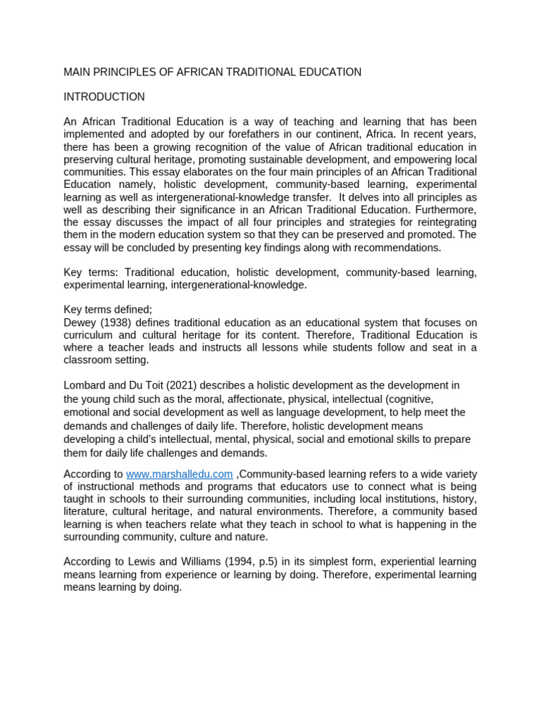 Principles of African Traditional Education | PDF | Learning ...
