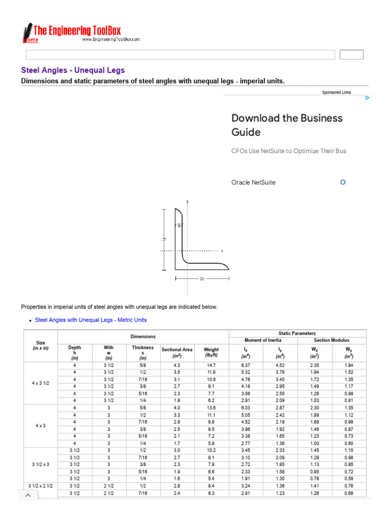 Steel Angles - Unequal Legs | PDF | Beam (Structure) | Solid Mechanics