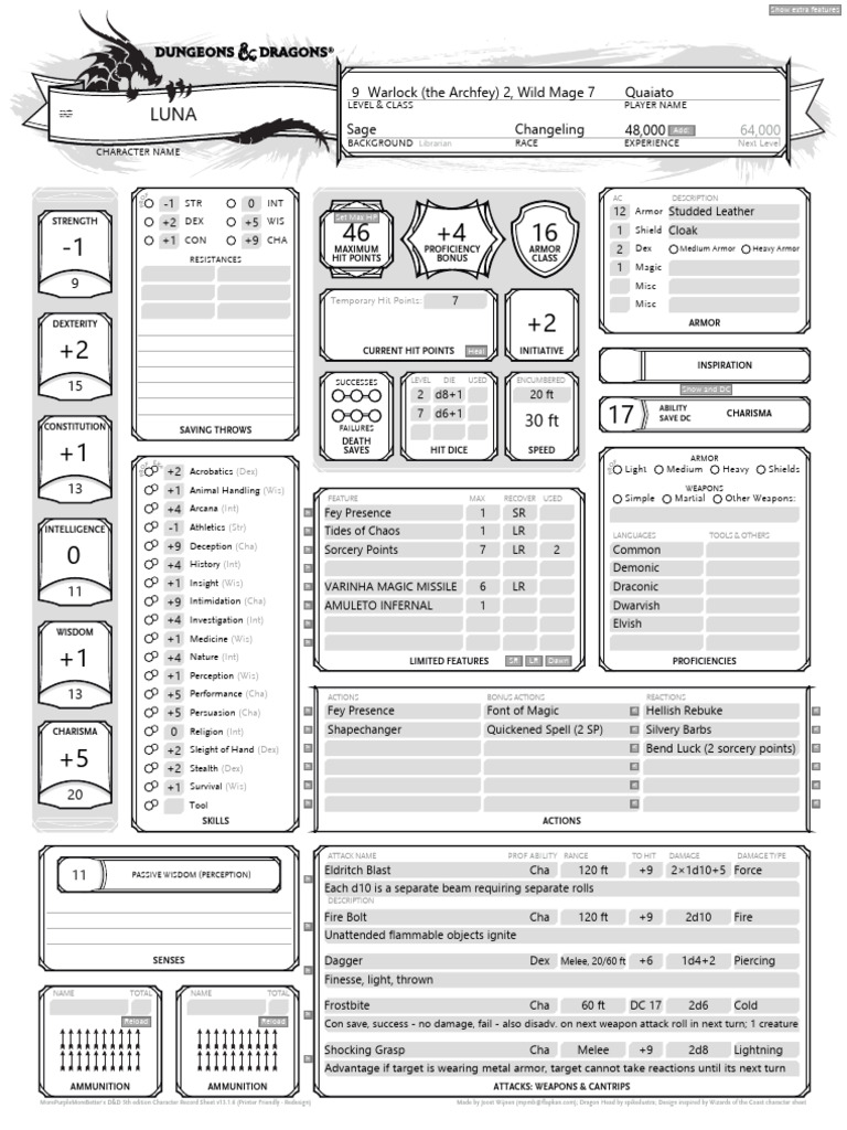 Luna - Level 9 | PDF | Dungeons & Dragons | Fantasy Role Playing Games