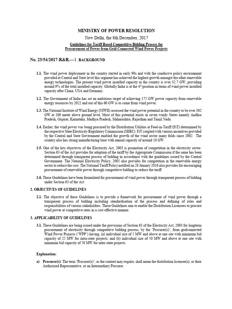 Compedium of Guidelines For Tariff Based Competitive Bidding Process ...