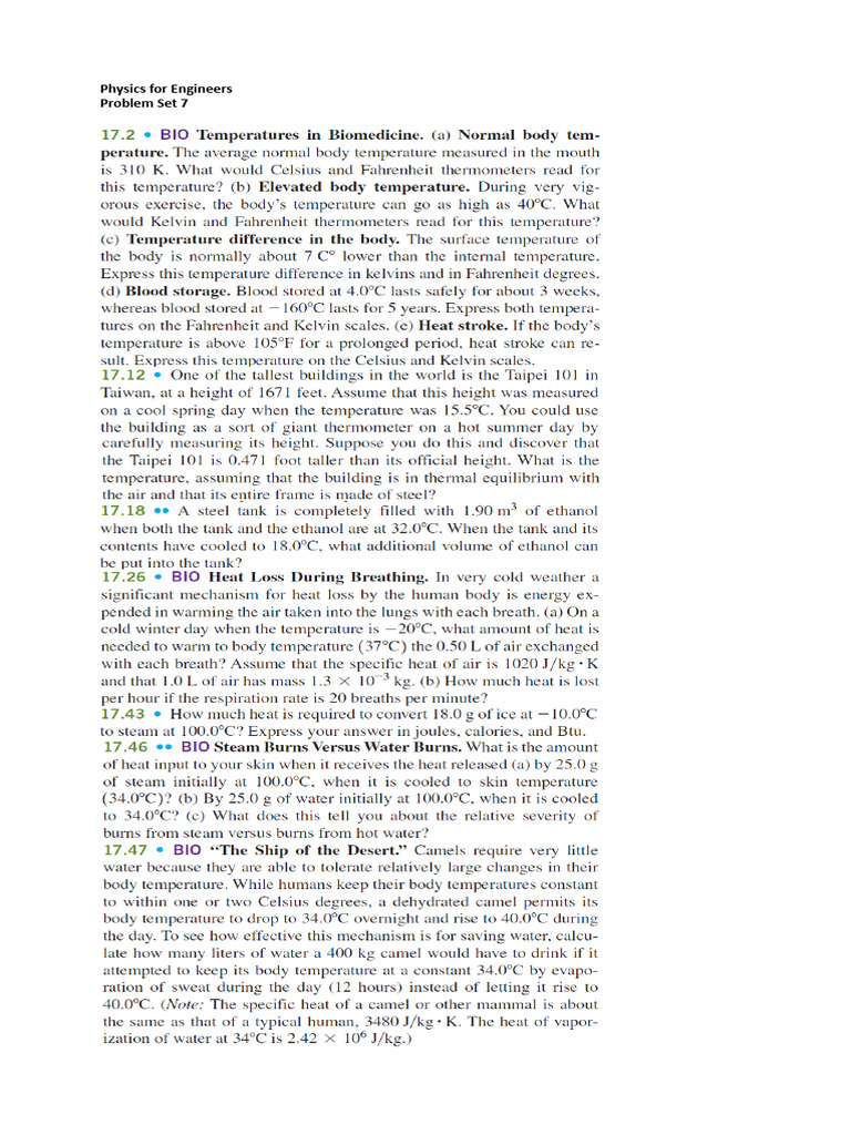 Physics Problem Set 7 for Engineers | PDF