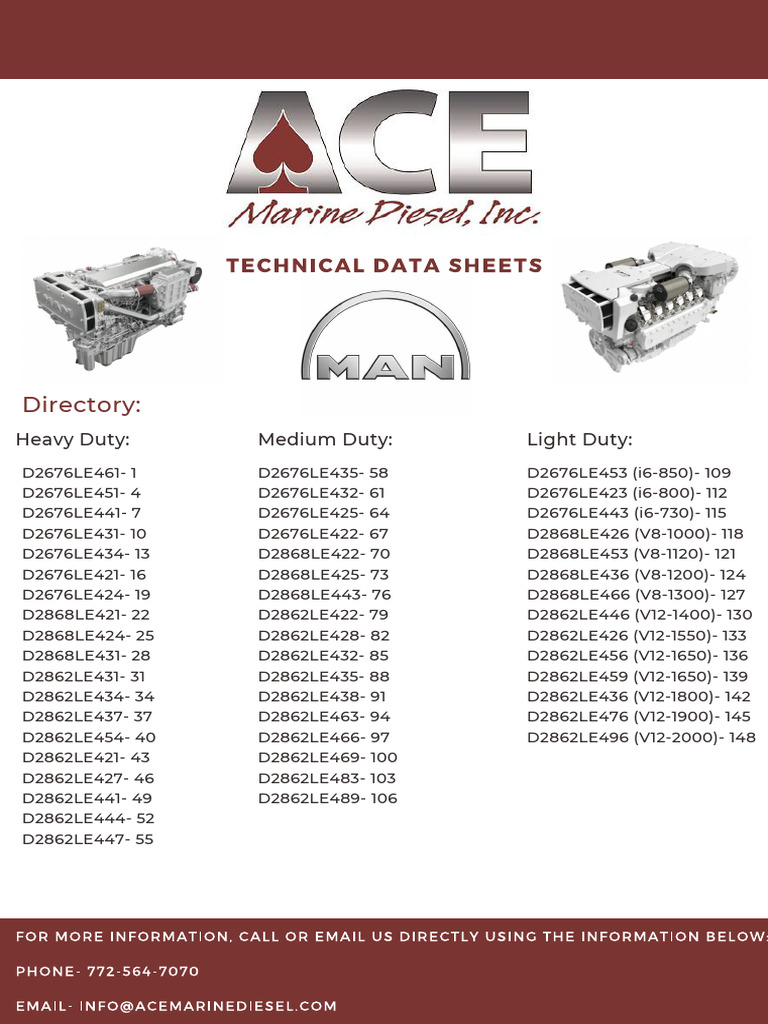 Ace Marine Diesel MAN Technical Data Sheets | PDF | Diesel Engine | Engines