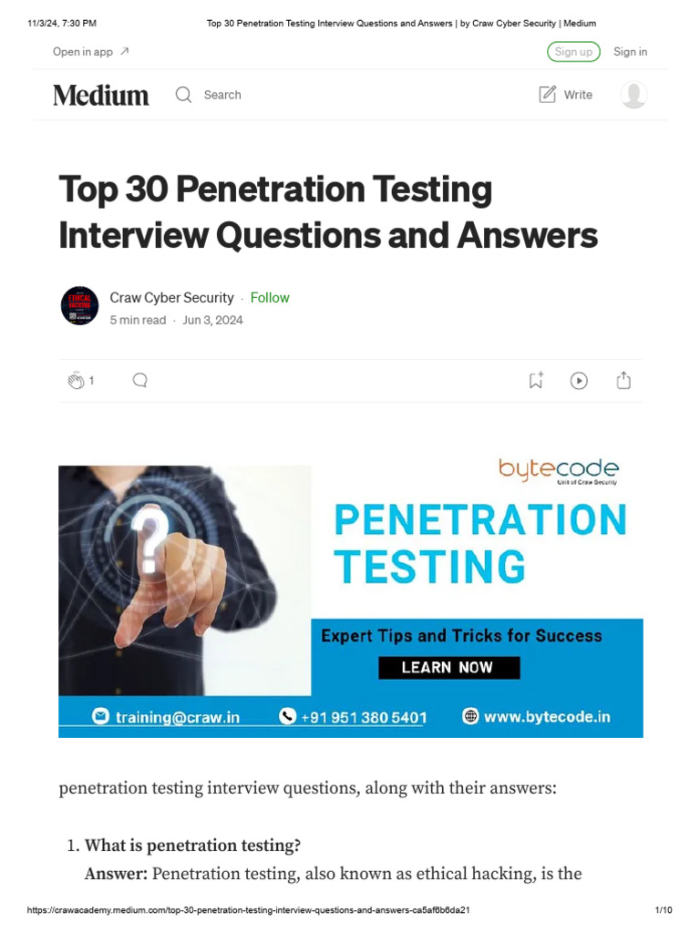 Top 30 Penetration Testing Interview Questions and Answers - by Craw ...