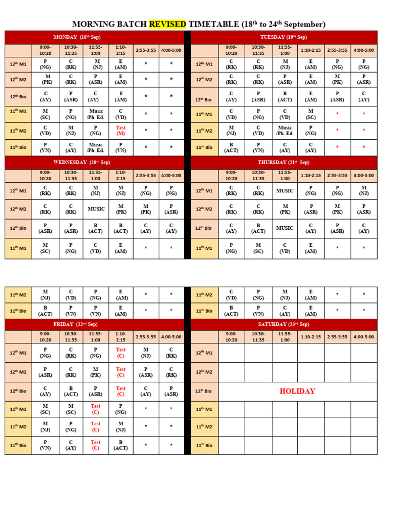 Revised Timetable (18-25 Sep) | PDF