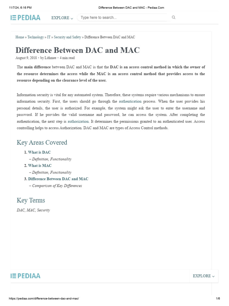 Difference Between DAC and MAC | PDF | Computer Access Control | User (Computing)