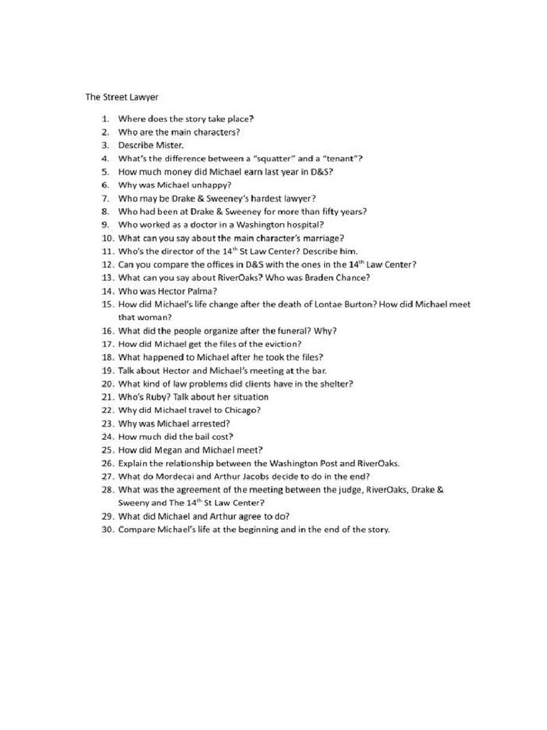 The Street Lawyer Questions | PDF