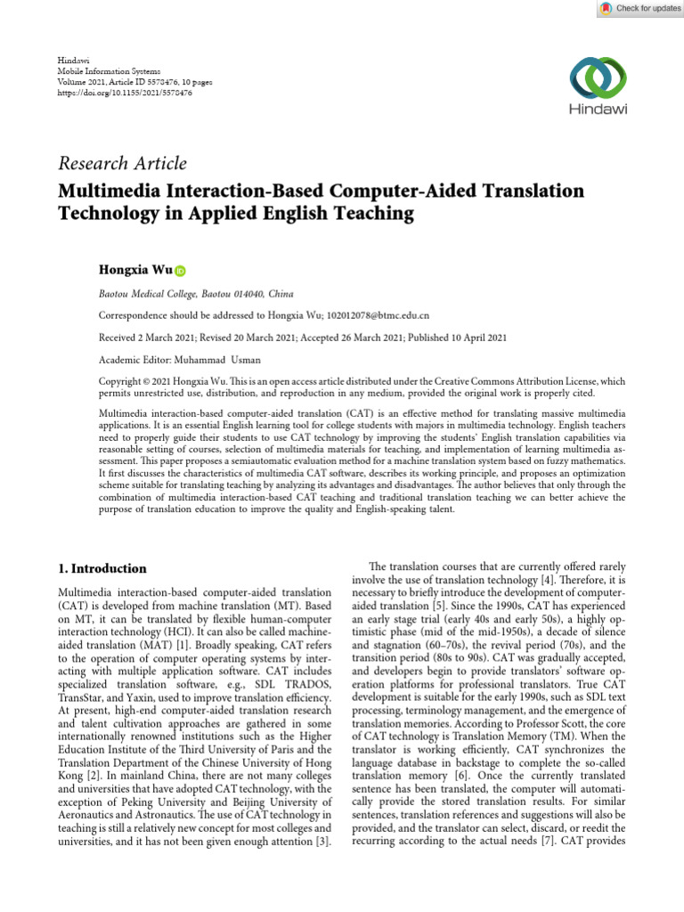 Multimedia Interaction-Based Computer-Aided Translation Technology in ...