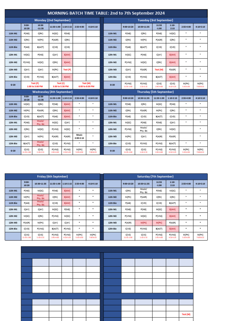 Timetable 2nd-7th September | PDF