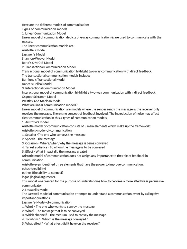 Types of Communication Models Explained | PDF | Communication ...