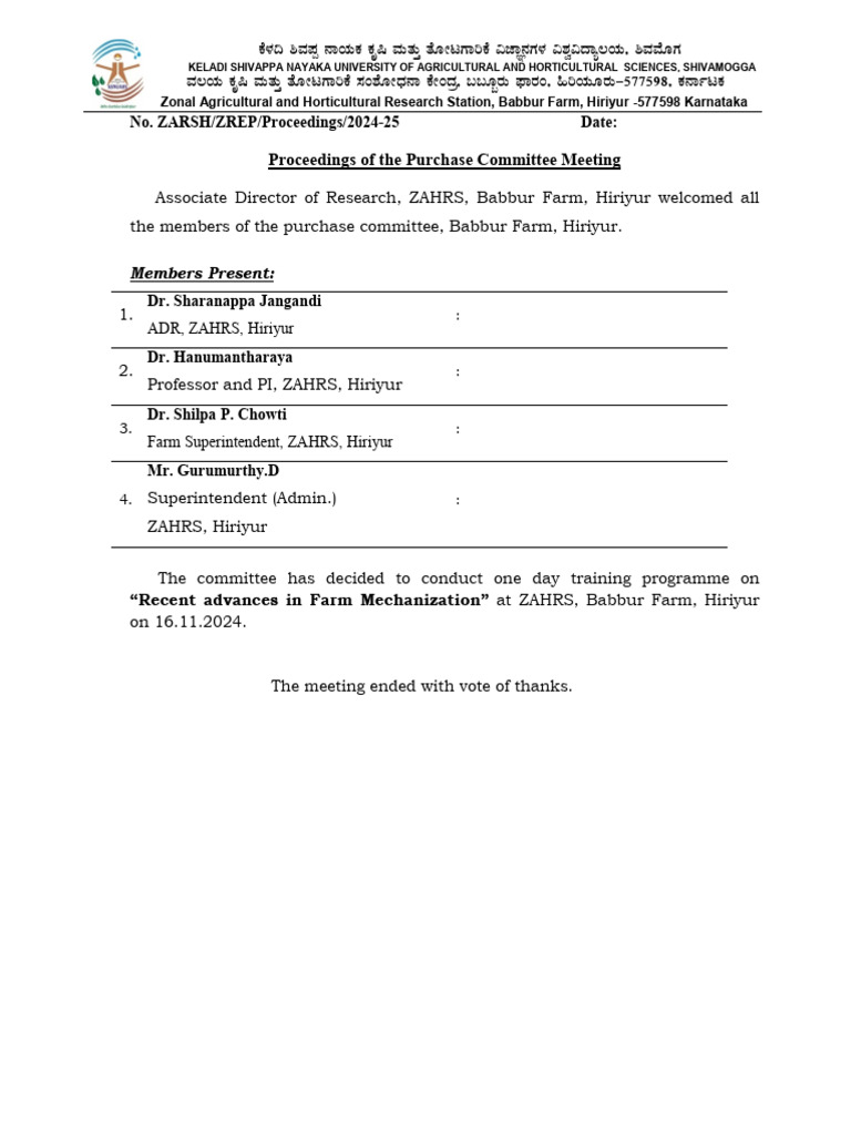 Purchase Committee Meeting 2024 | PDF