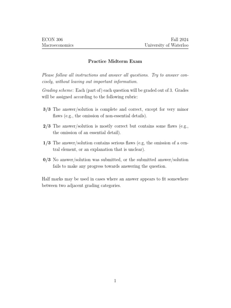 Practice Midterm ECON306 F2024 | PDF | Consumption (Economics) | Utility