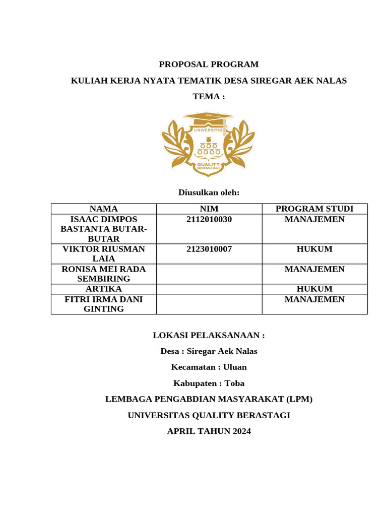 Proposal Program KKN Tematik 2024 | PDF