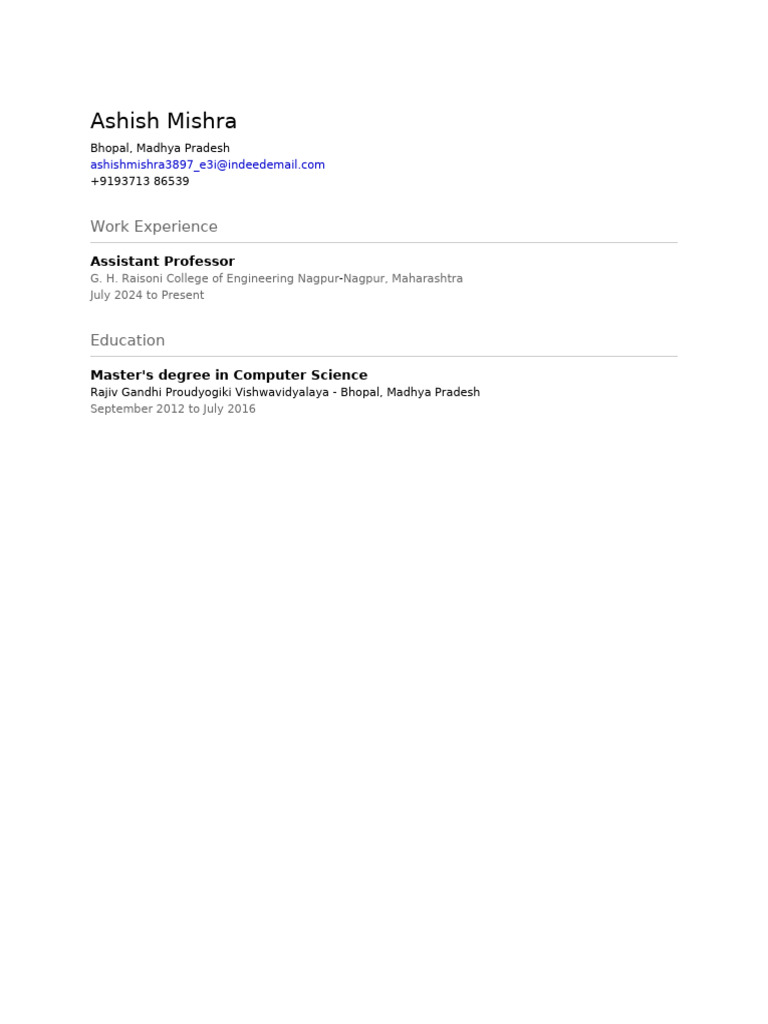 Resume Ashish Mishra | PDF | Career & Growth