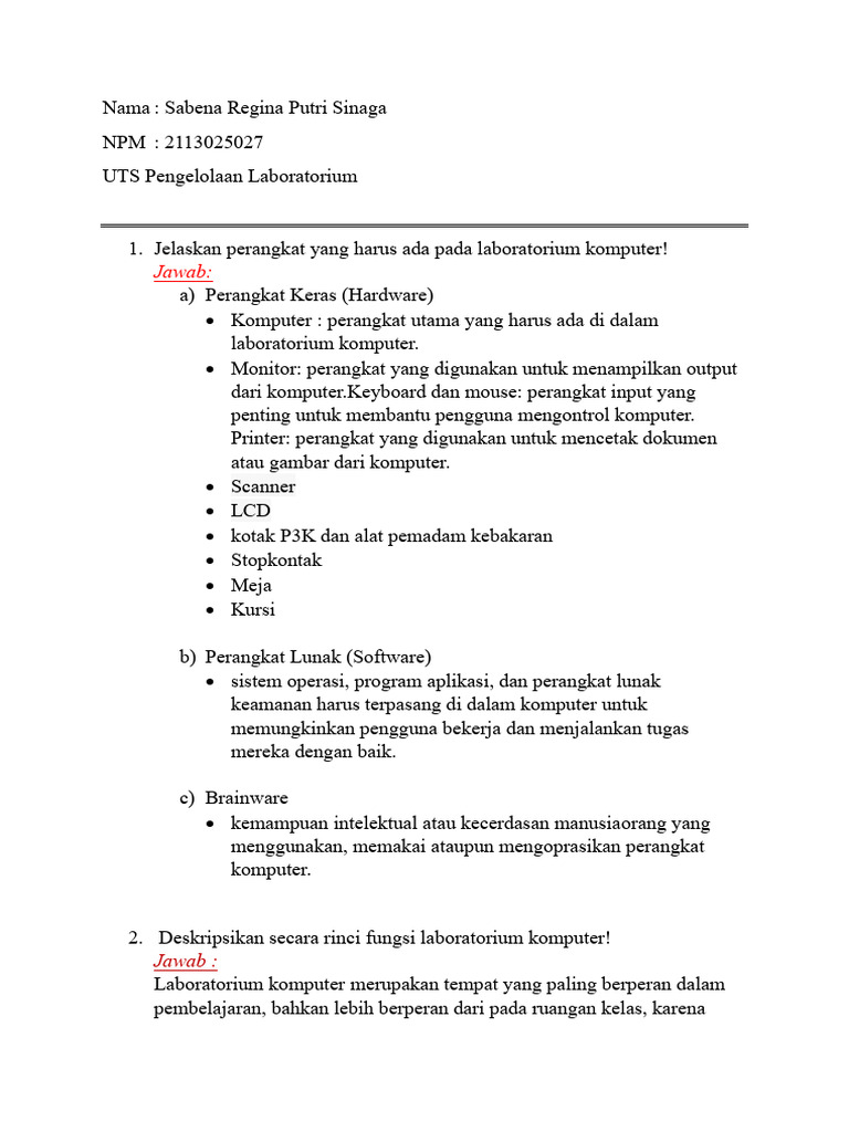 UTS PengLab Sabena Regina 2113025027 | PDF | Karier & Perkembangan | Seni