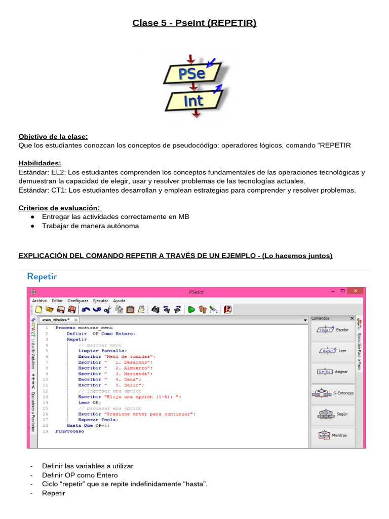Clase 6 - PseInt (REPETIR) | PDF | Algoritmos | Informática