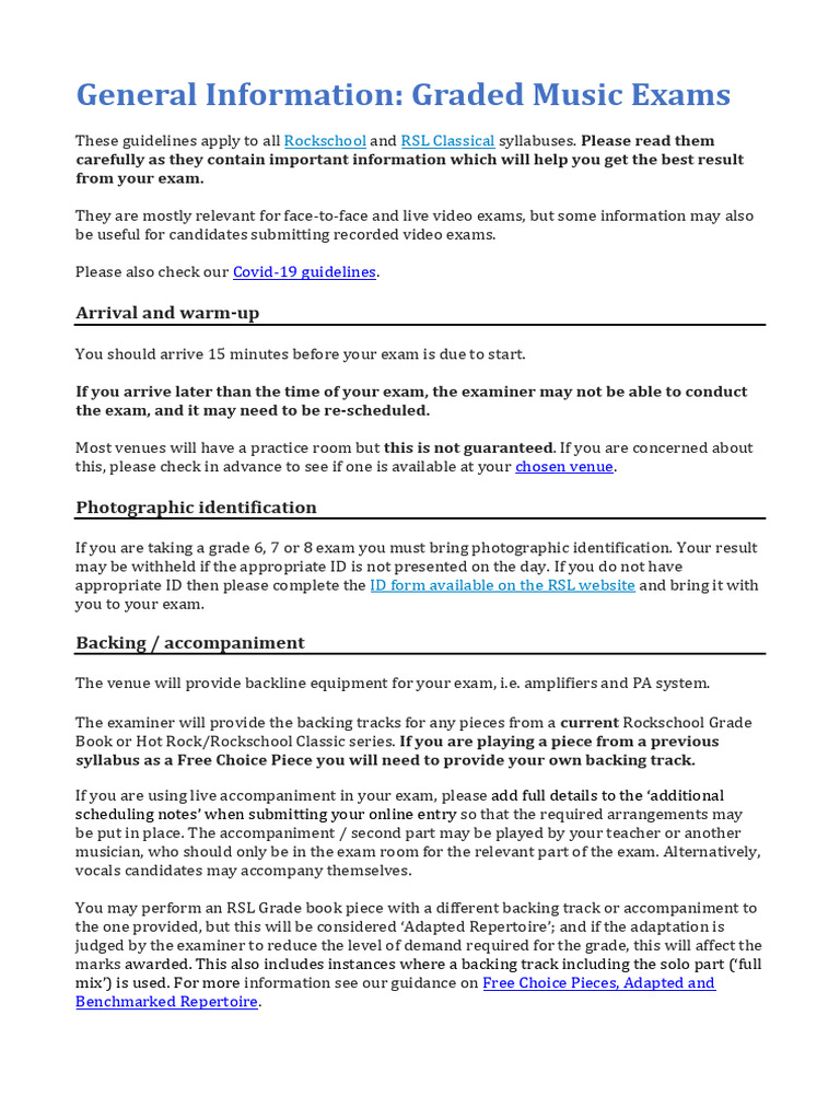 Graded Music Exam Guidelines 2021 | PDF | Musical Instruments