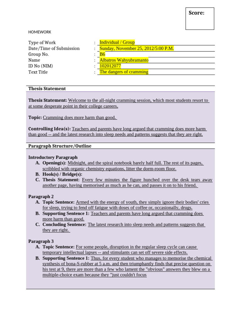Homework Template AB Albatros | PDF | Sleep | Sleep Deprivation