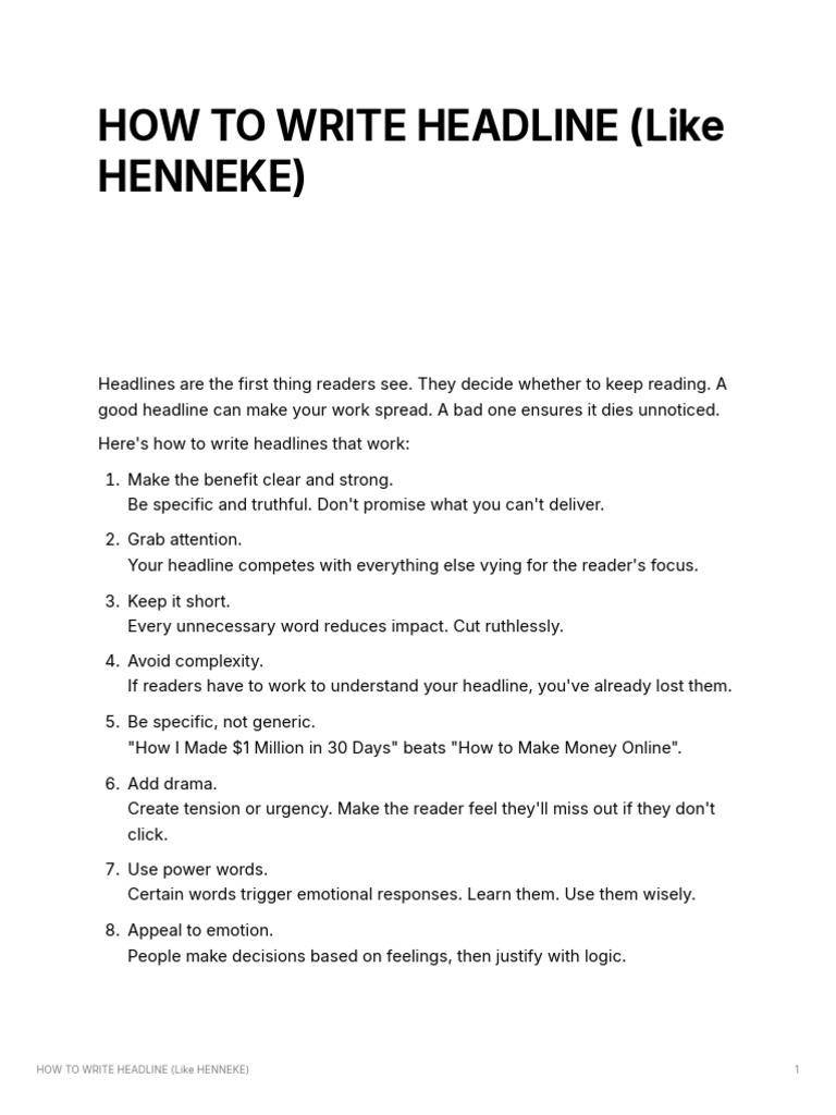 HOW TO WRITE HEADLINE (Like HENNEKE) | PDF | Curiosity | Attention
