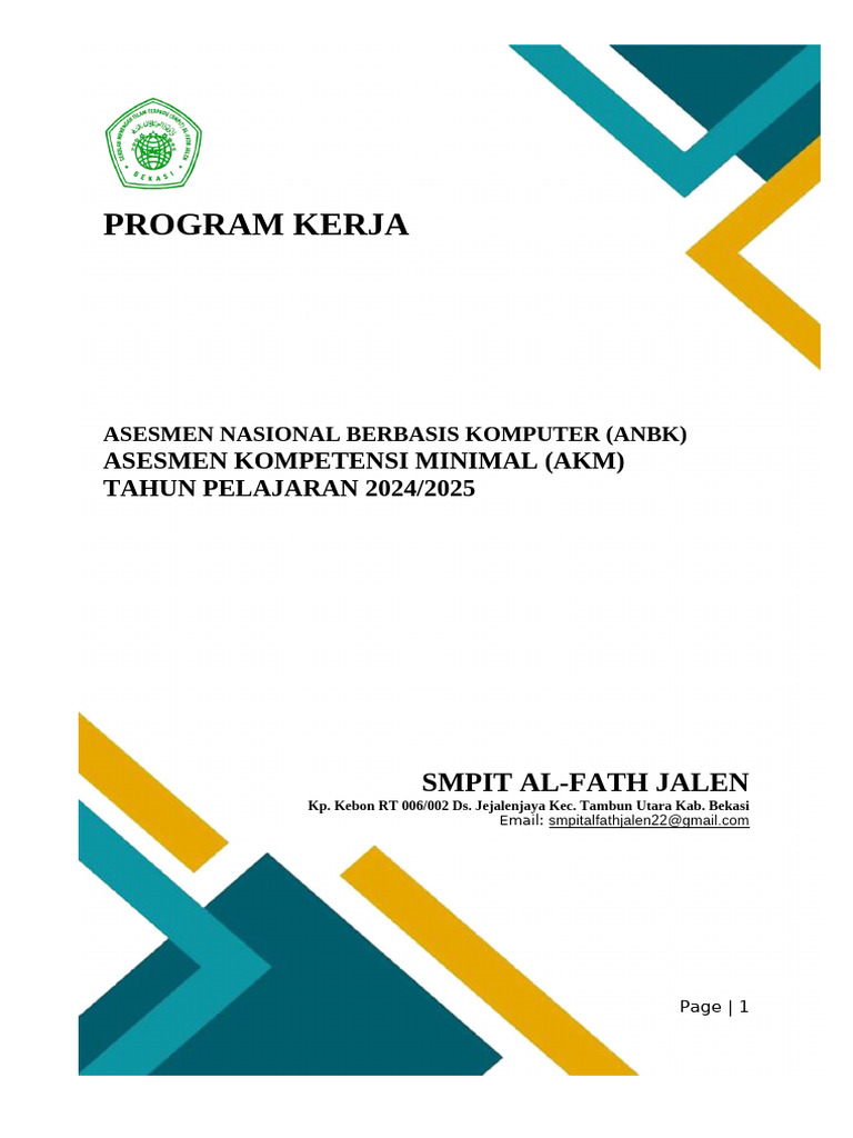 Program Kerja ANBK 2024/2025 SMPIT Al-Fath | PDF