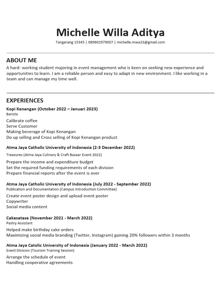 CV - Michelle Willa | PDF | Art