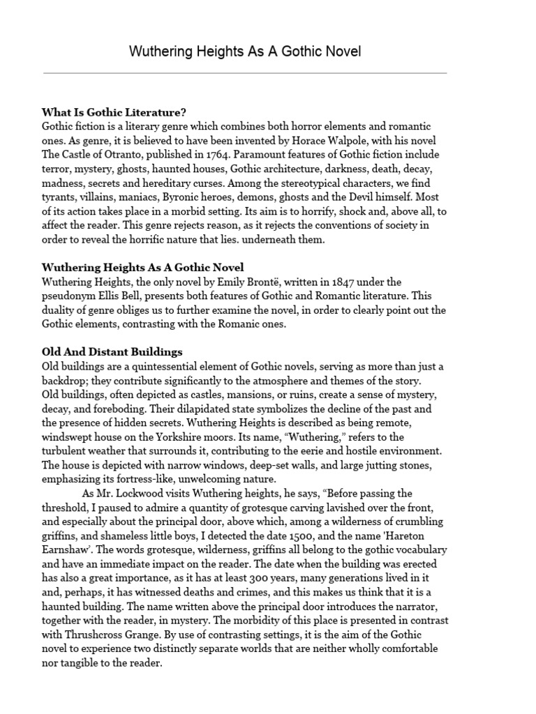 Wuthering Heights As A Gothic Novel | PDF | Heathcliff (Wuthering ...