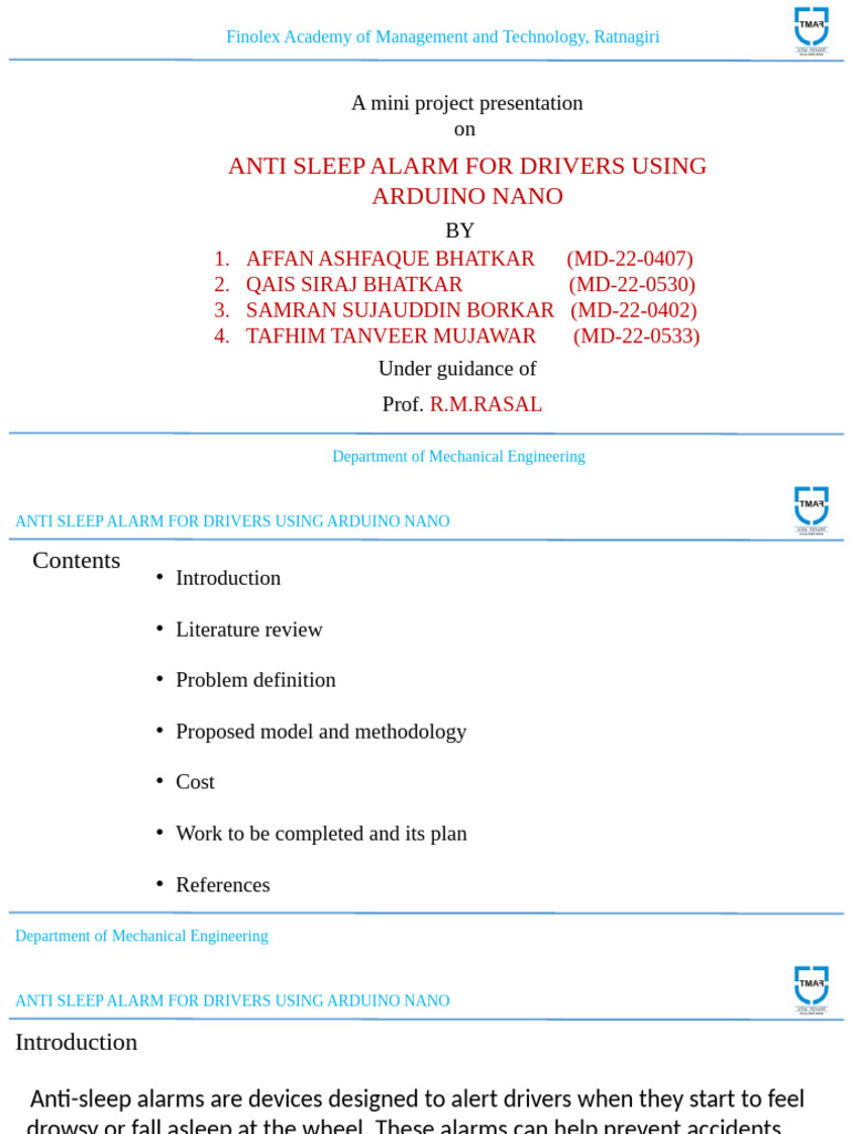 Anti Sleep Alarm for Drivers Project | PDF | Arduino | Sleep