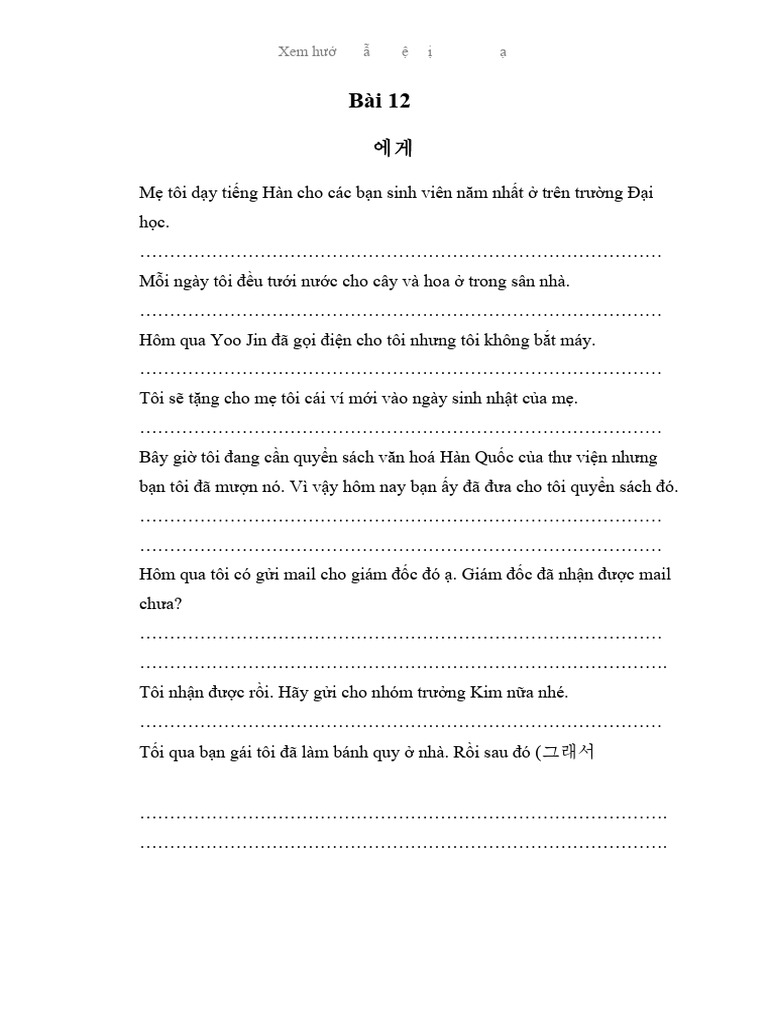 (BÀI 12) Luyện Dịch Việt Hàn SC1 | PDF