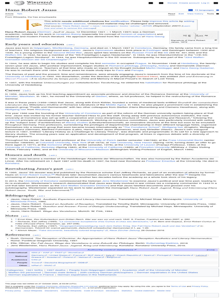 Hans Robert Jauss - Wikipedia | PDF | Social Science | Classics