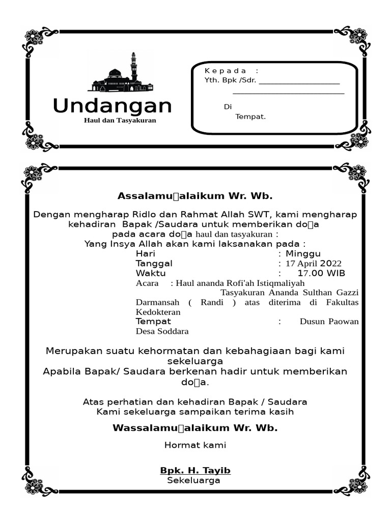Undangan Acara Haul dan Tasyakuran | PDF