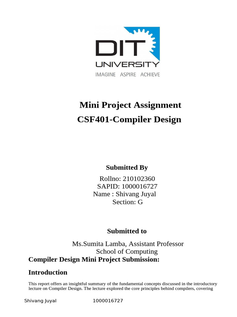 Compiler Design Mini Project Shivang PDF | PDF | Compiler | Parsing Compiler Design Mini Project Shivang PDF | PDF | Compiler | Parsing