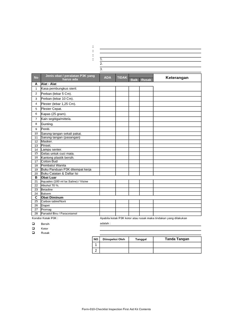 Checklist P3K | PDF