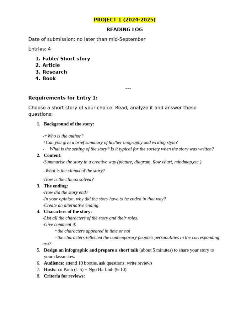 Project Reading Log | PDF | Foreign Language Studies | History