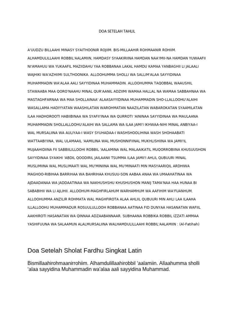 Doa Setelah Tahlil | PDF