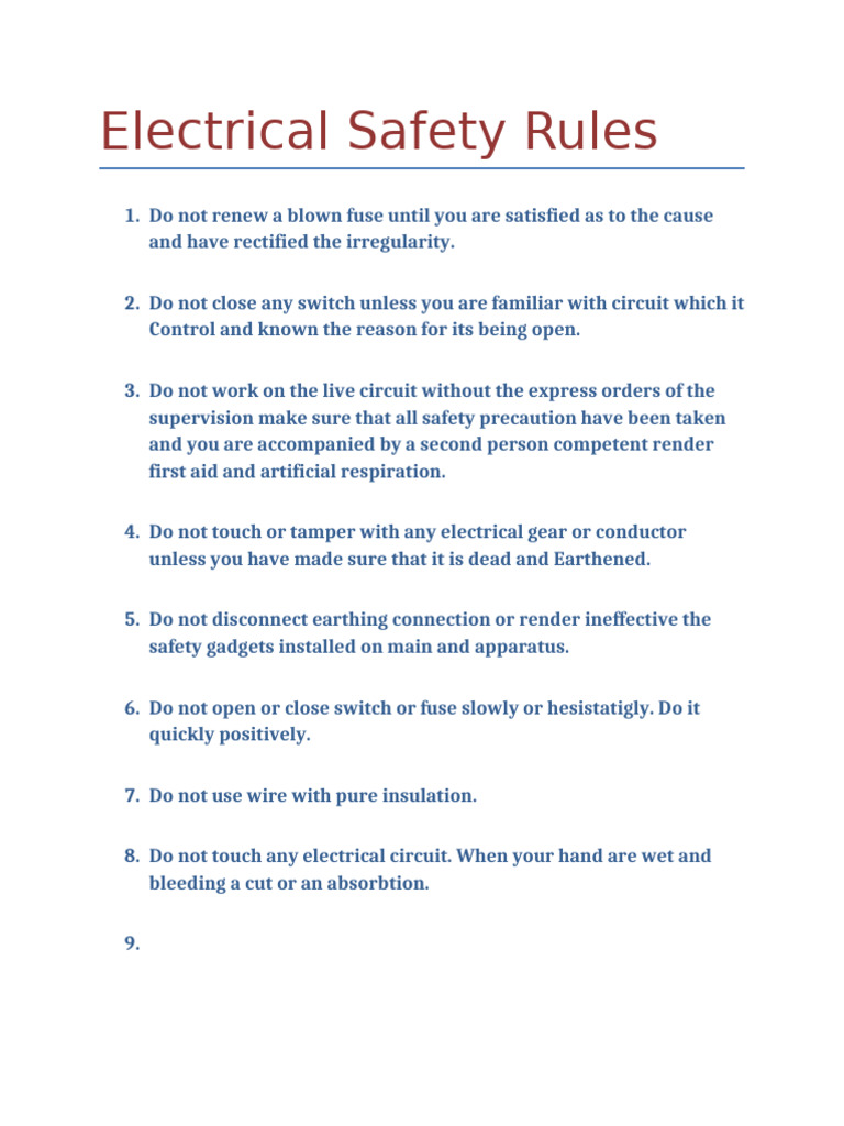 Electrical Safety Rules | PDF | Science & Mathematics | Technology & Engineering