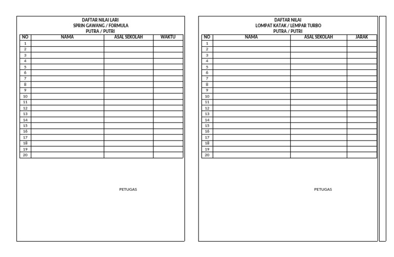 Blanko Penilaian Atleti Kids | PDF