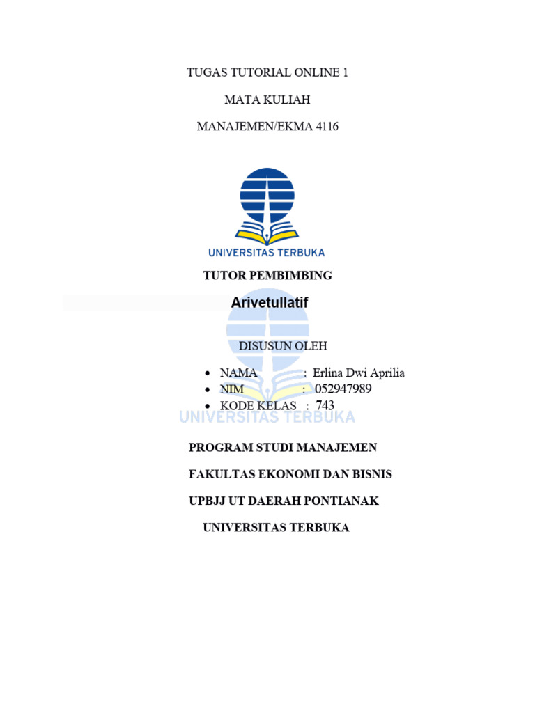 Tugas Tuton 1 MANAJEMEN | PDF | Karier & Perkembangan | Bisnis