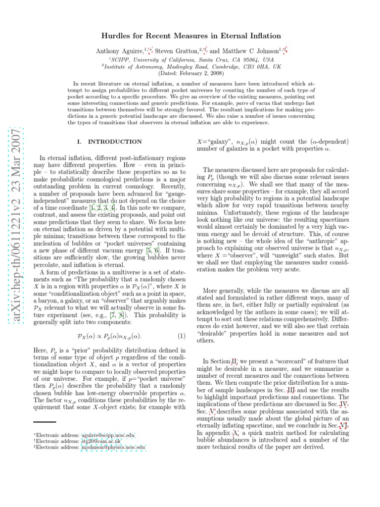 Anthony Aguirre, Steven Gratton and Matthew C Johnson - Hurdles For ...