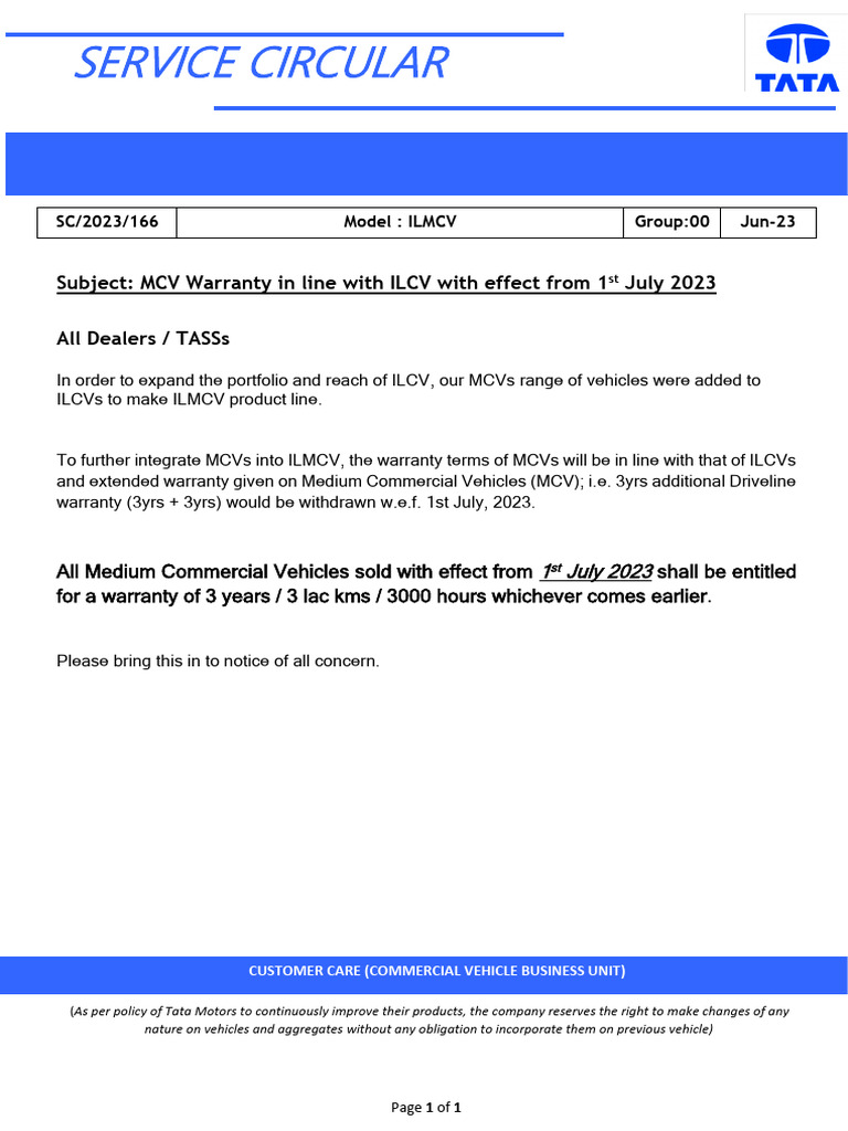 ILMCV Warranty Update for MCVs | PDF
