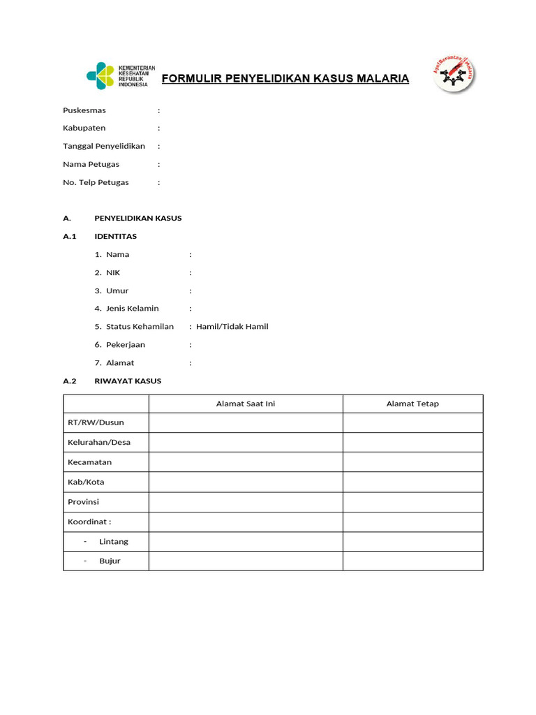 Form PE Kasus Malaria | PDF