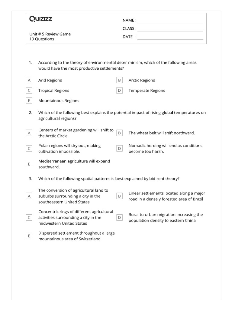 AP Geography Unit 5 Review 19Q | PDF