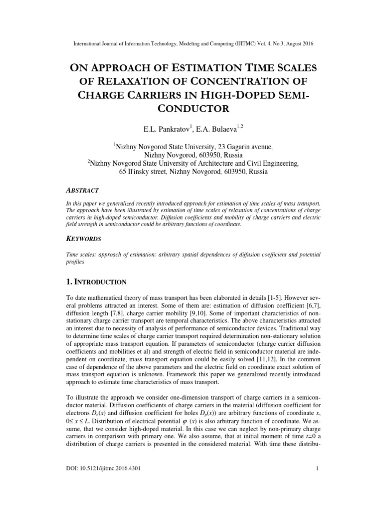 On Approach of Estimation Time Scales of Relaxation of Concentration of ...
