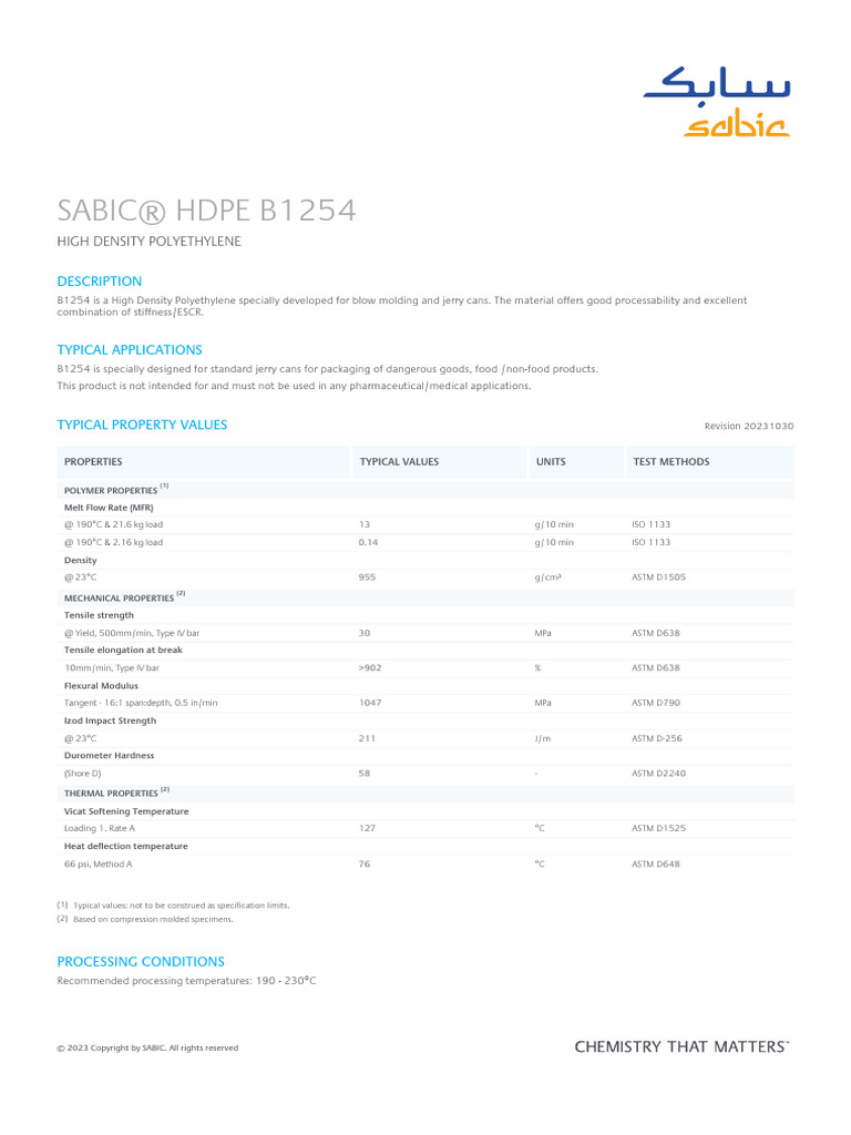 SABIC® HDPE - B1254 - Global - Technical - Data - Sheet | PDF ...